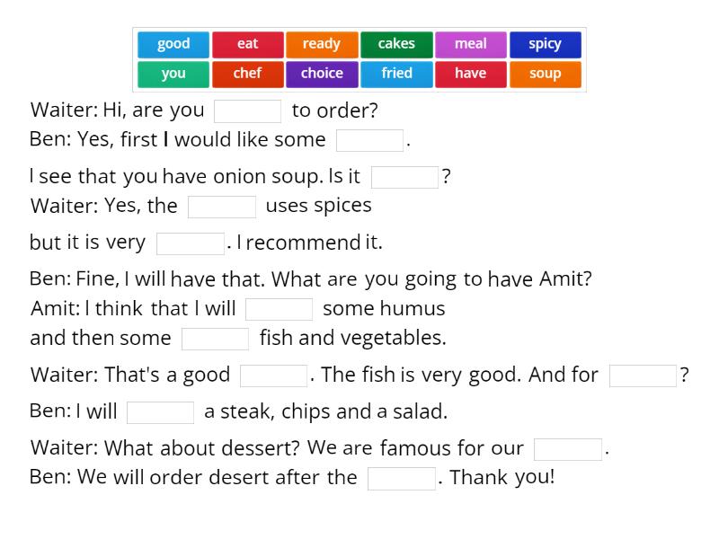 At the Restaurant - Complete the sentence