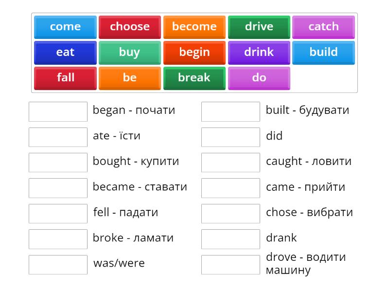 EO1 irregular verbs be-fall - Match up