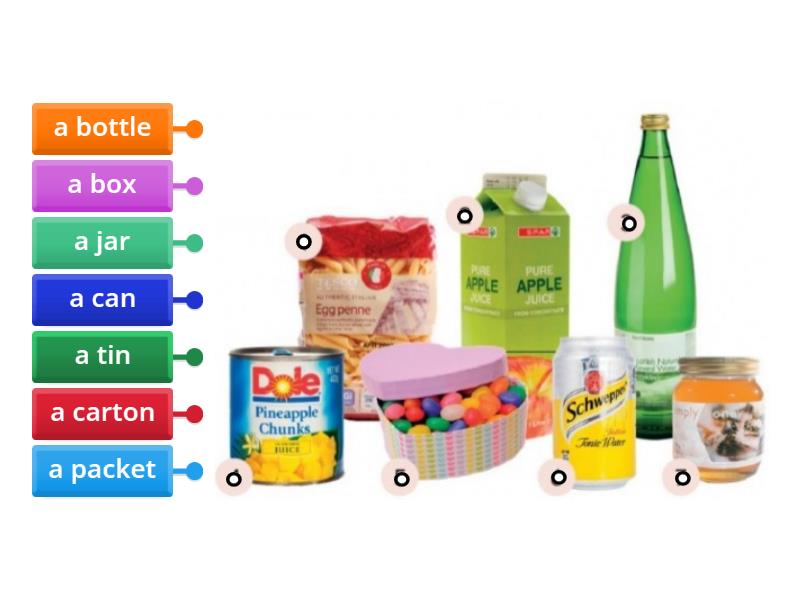 Elementary 9B VOCABULARY food containers - Labelled diagram