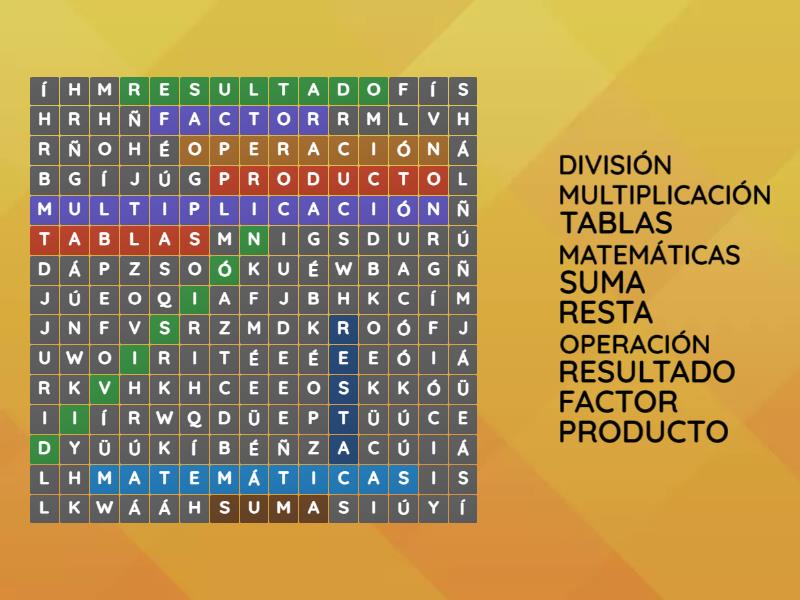 Matemáticas :) - Sopa de letras