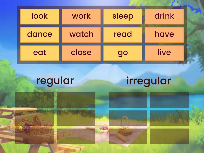 Sort the verbs in the column with regular or irregular verbs - Group sort