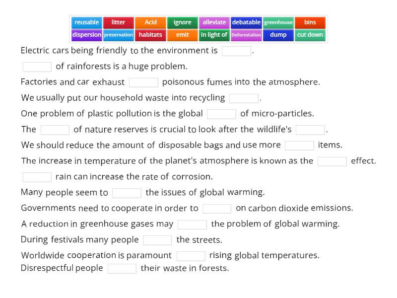 The environment vocabulary - fill the gaps - Complete the sentence