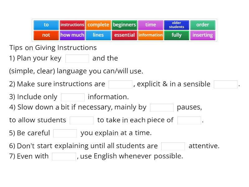 Tips on Giving Instructions - Complete a frase
