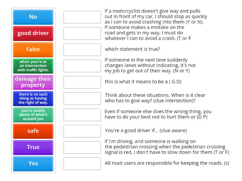 Learners Driver's License Test - Unit 1 - Match up