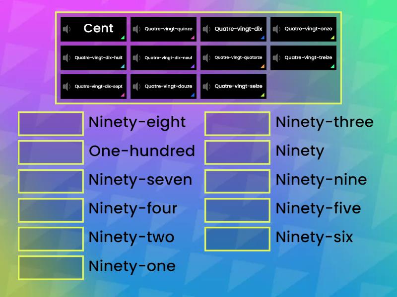 French Numbers 90-100 - Match up