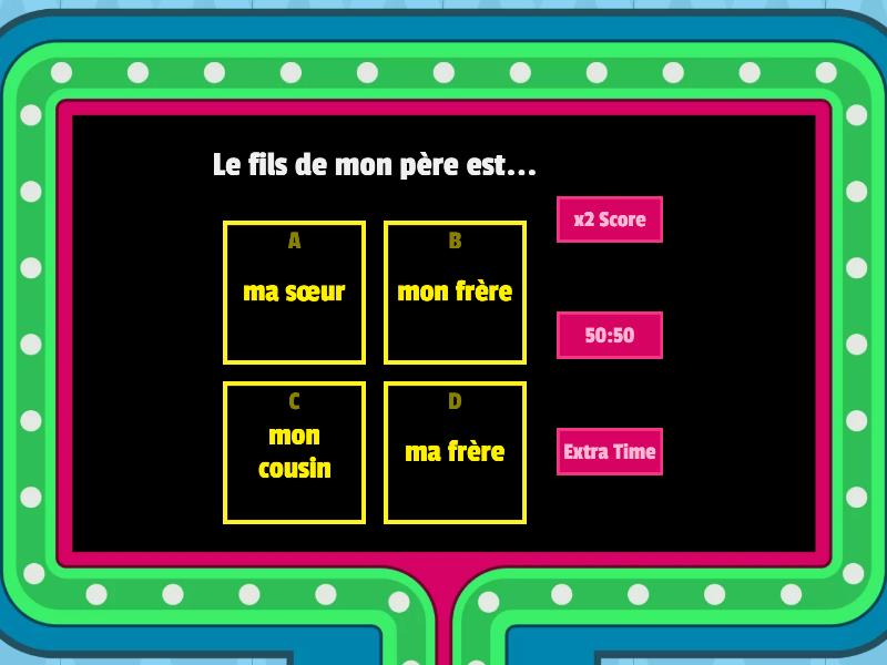 Membres de la famille et Les Adjectifs Possessifs Quiz - Gameshow quiz