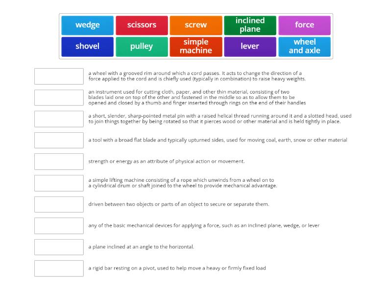 Simple machines: Vocabulary - Une las parejas