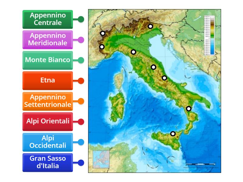Alpi e Appennini: carta fisica - Labelled diagram