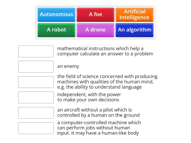 Match the word and the definition (Robots: friend or foe?) - Match up