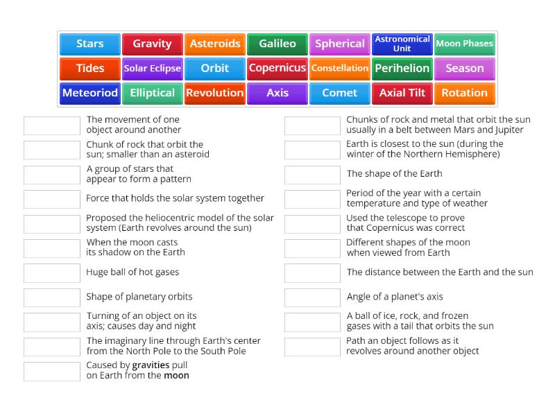Astronomy Unit Test Review - Match up