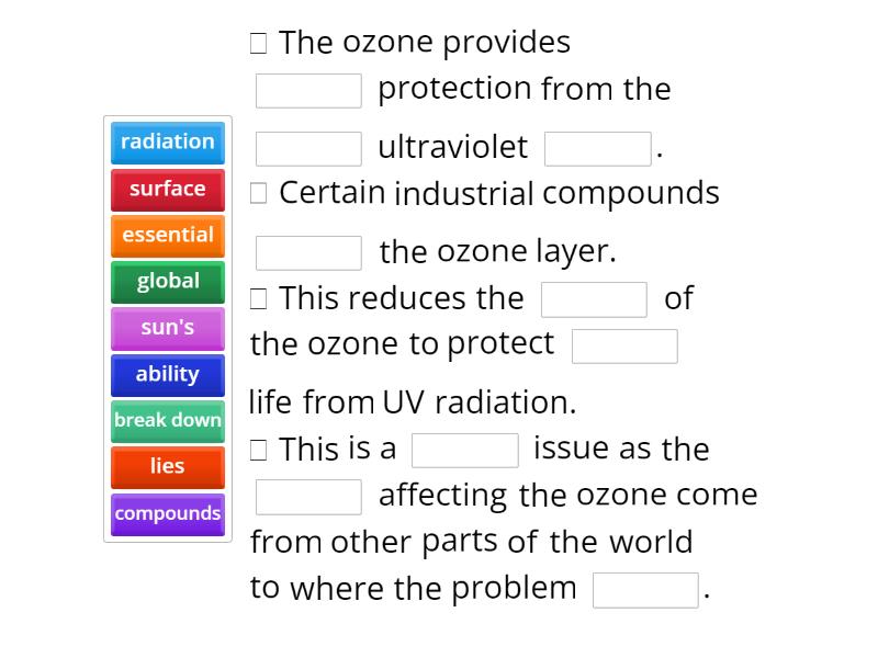 Ozone Layer Depletion - Complete the sentence