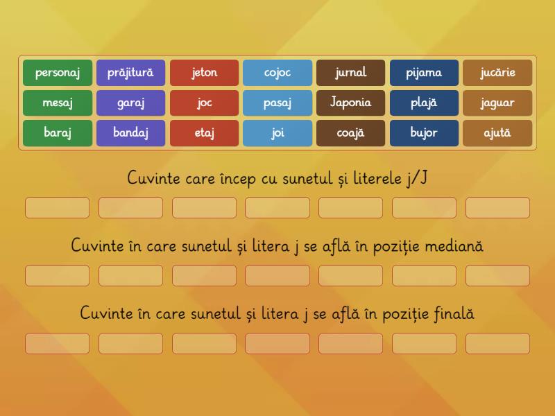 Ne amintim! Sunetul [j] și literele j/J - Group sort