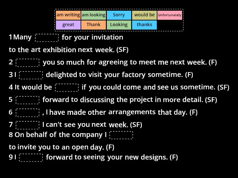 Accepting and declining invitations - Complete the sentence
