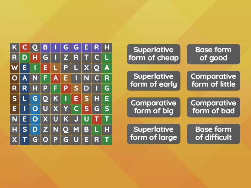 Comparison of Adjectives - Wordsearch