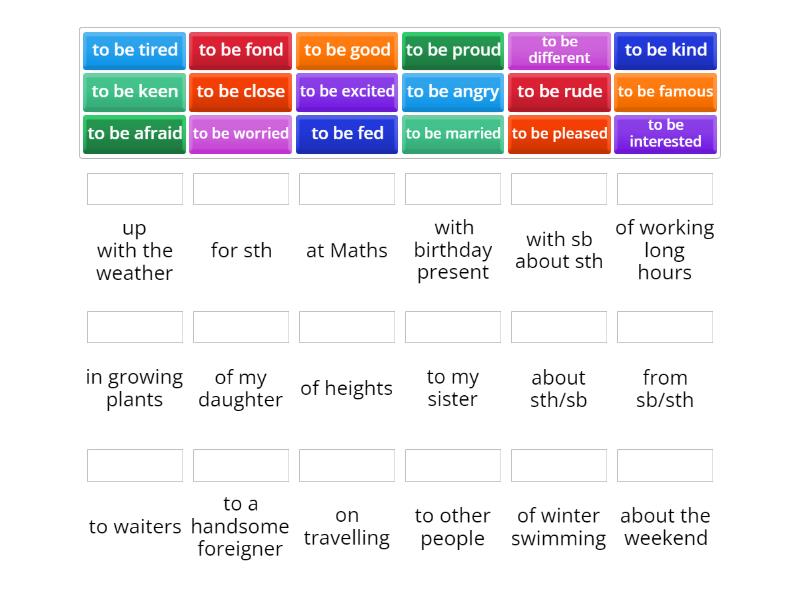 Dependent prepositions after adjectives - Match up