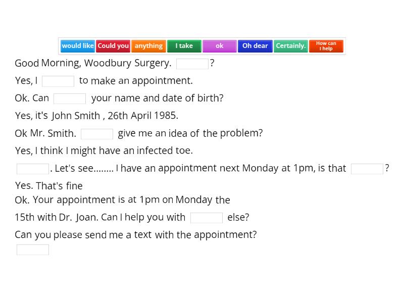 GP Receptionist - Complete the sentence