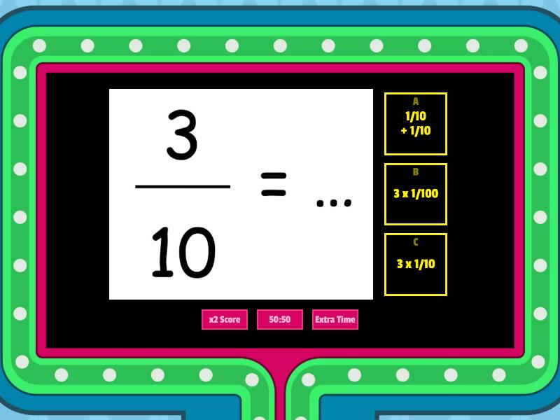 Multiplication of fraction by a whole number questions - Gameshow quiz