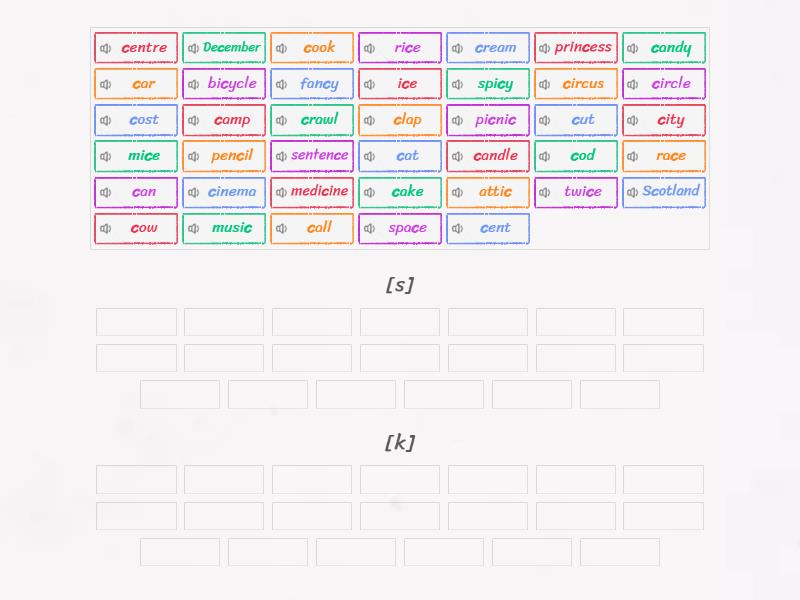 Pnonics letter C [s] or [k] - Group sort
