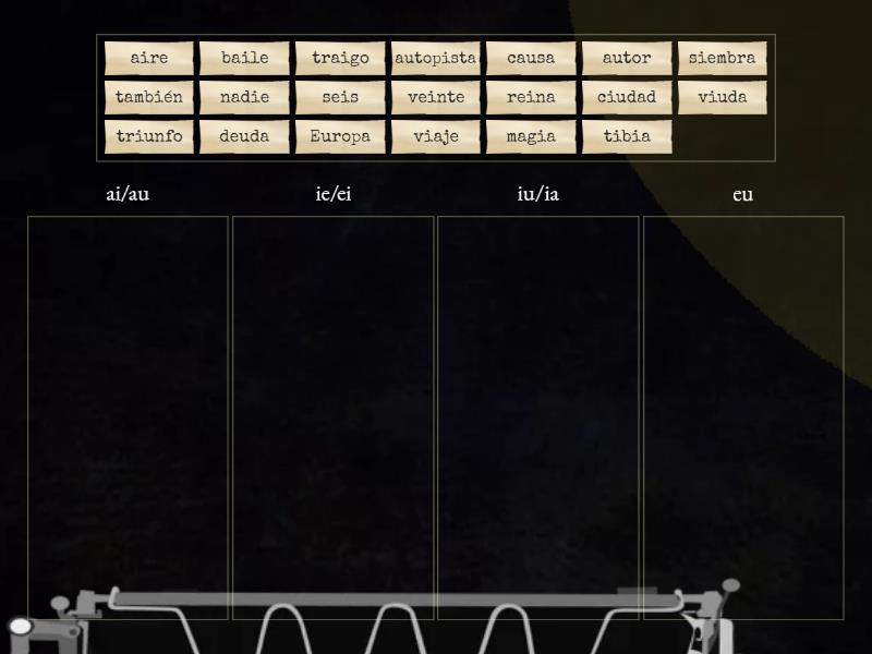 -diptongos: ai, au, ie, ei, iu, eu, ia - Categorize