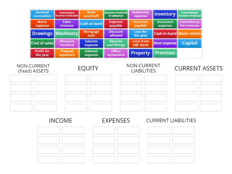 Classification of elements in the accounting equation - Group sort