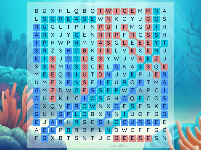 ce, se and ze Words - Wordsearch