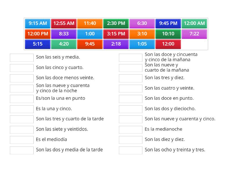 Telling time Spanish 1 - Match up