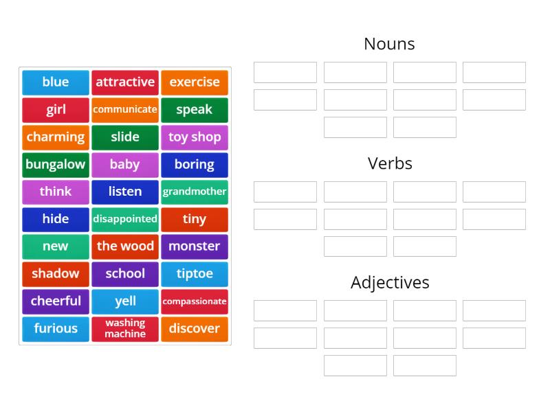 Identify Nouns, Verbs and Adjectives - Group sort