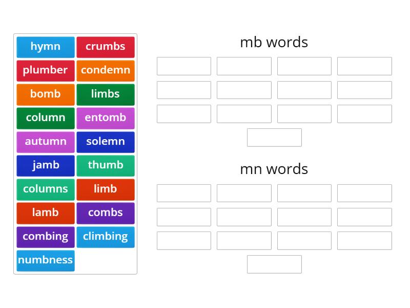 mb and mn words - Project Read - Grade 2 - Group sort