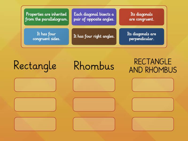 DIFFERENT KINDS OF PARALLELOGRAMS (RECTANGLE, RHOMBUS, SQUARE) - Group sort