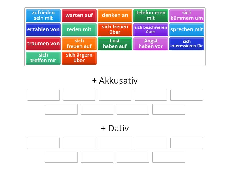 Akk. oder Dat.? Verben mit Präpositionen - Group sort