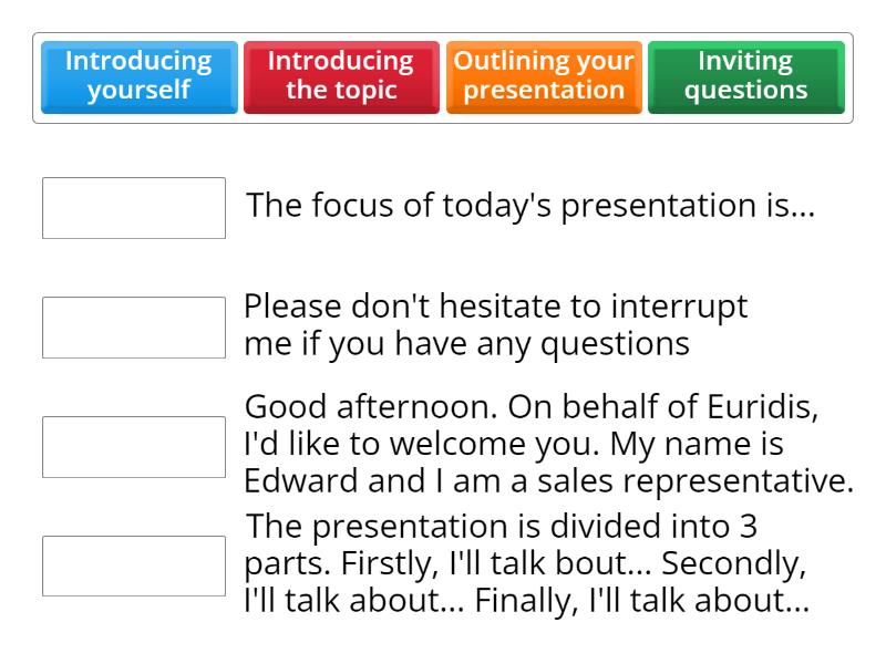 Introduction of a presentation - Match up