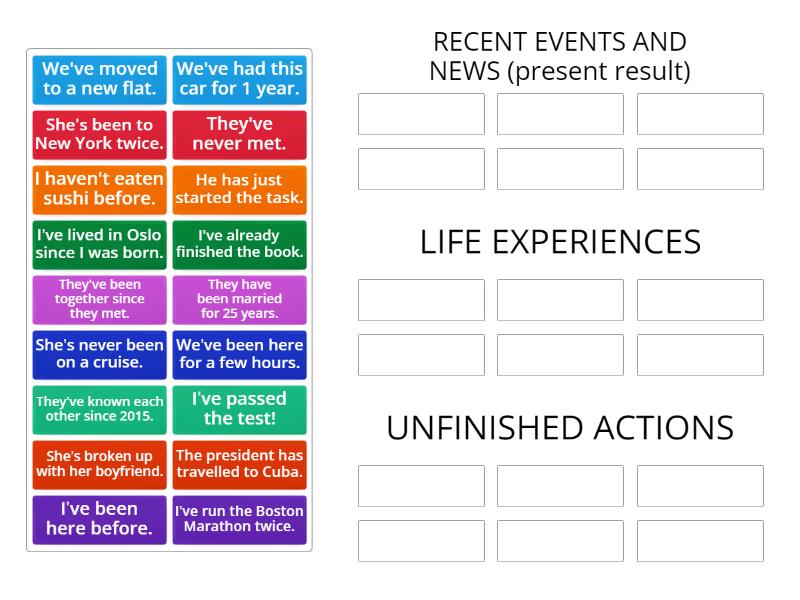 B2.1 5A Uses of present perfect - Group sort