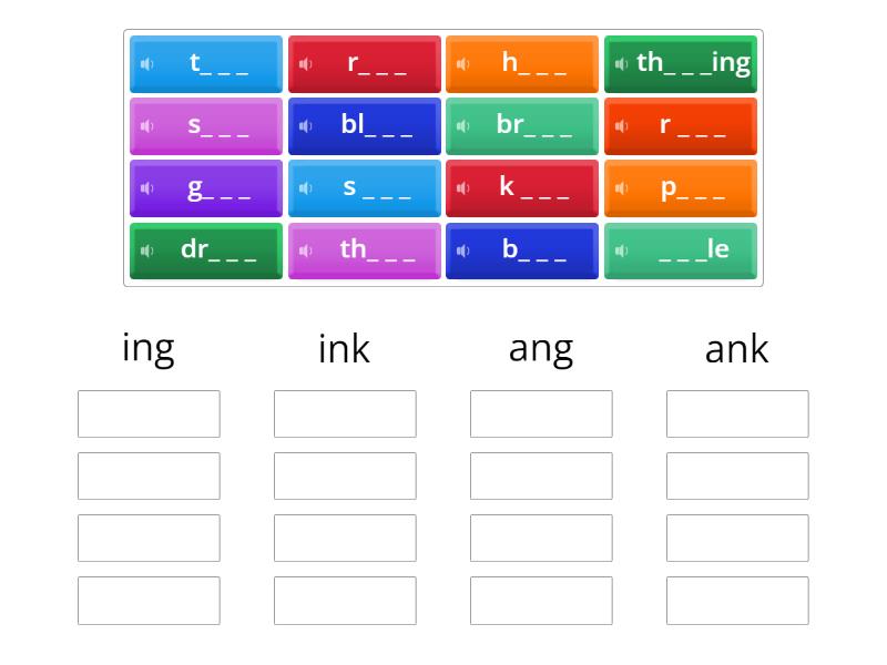 16.1 Vowels next to -nk and -ng - Group sort