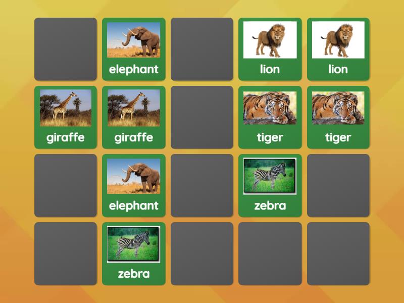 Wild animals matching game - Matching pairs