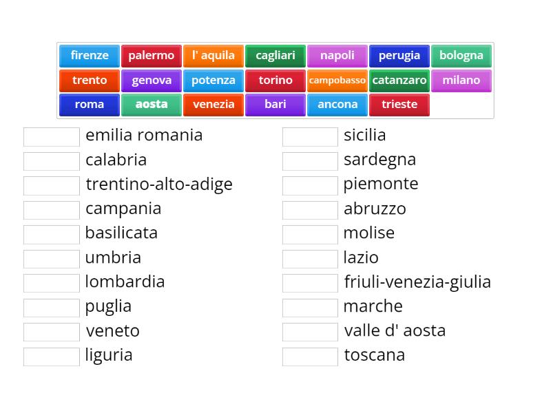 capoluoghi delle regioni italiane - Match up