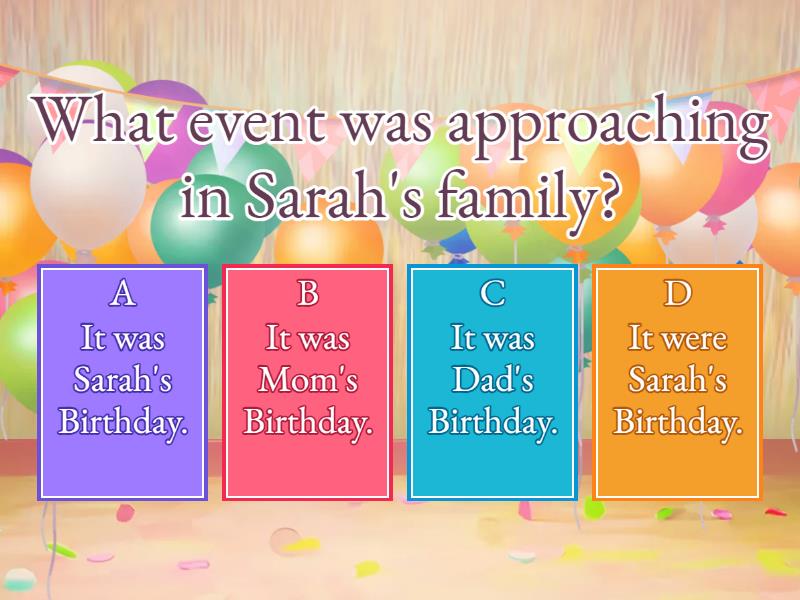 Sarah's Birthday Party Preparation - Quiz