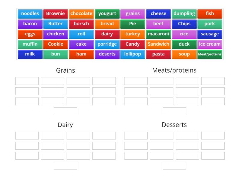 food and meals - Group sort