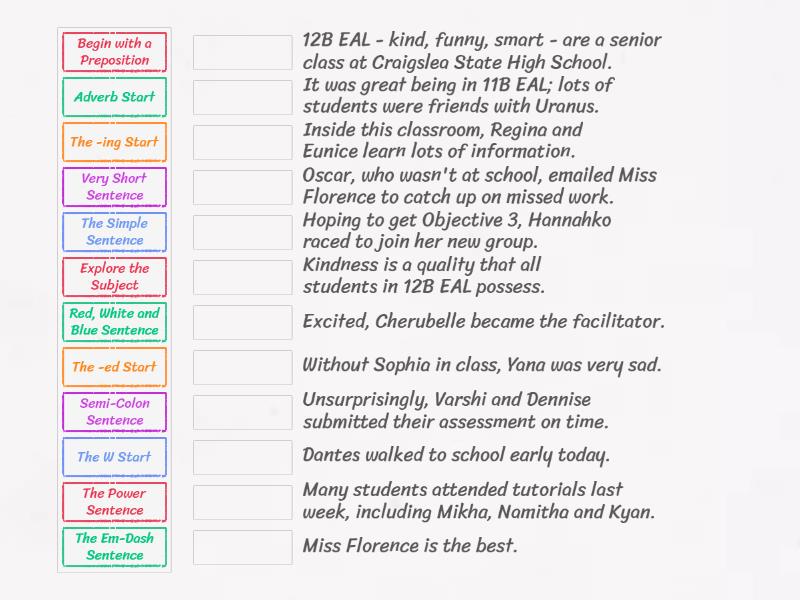 12B EAL Sentence Types - Match up