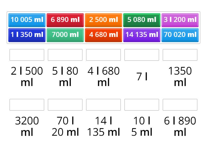 Math 3 - Convert volume in L and mL - Match up
