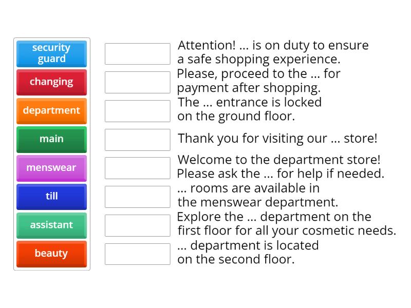 Department store signs - Match up