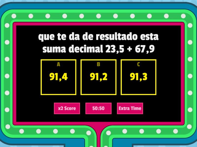 sumar y restar con decimales - Gameshow quiz