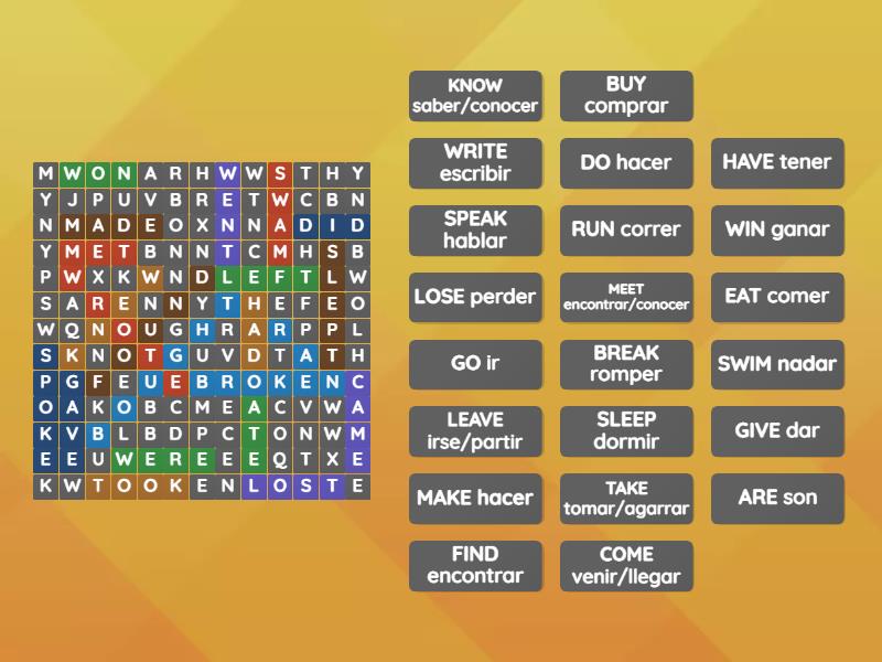 Simple Past Irregular verbs - Sopa de letras