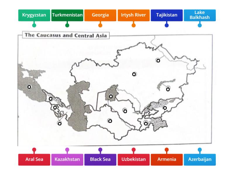 Central Asia Map Political/Physical - Labelled diagram