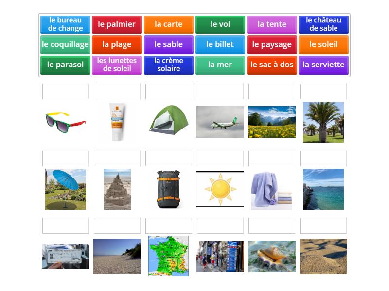 Les vacances - vocabulaire - Match up