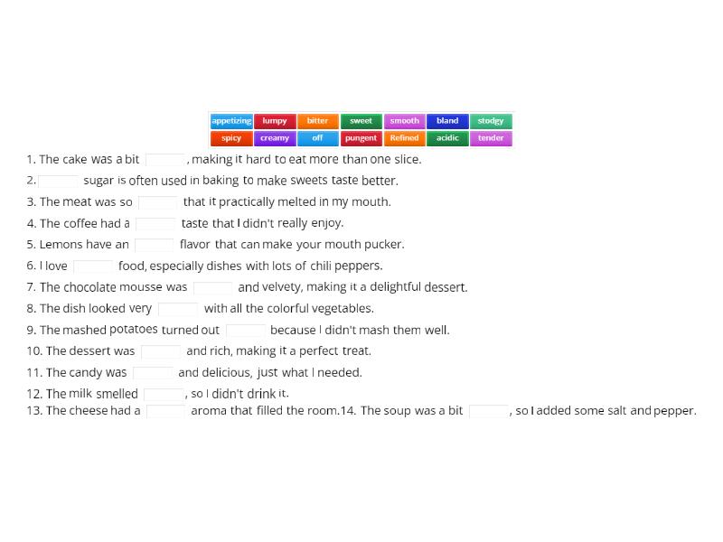 Tastes_Flavours_Texture - Completar la frase