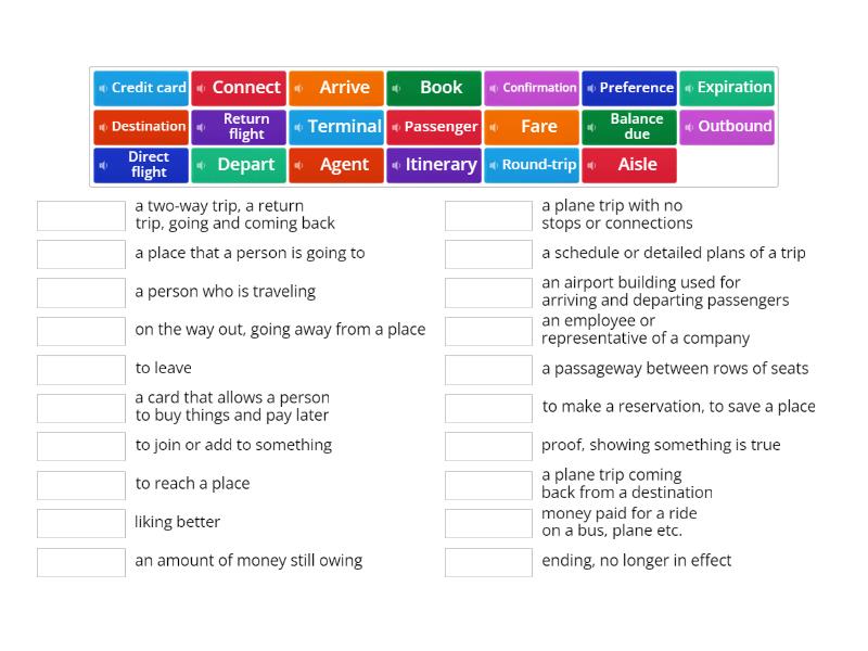 Episode 2 - Booking a Flight (vocabulary) - Match up