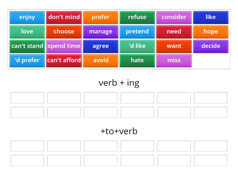 verb patterns - Group sort