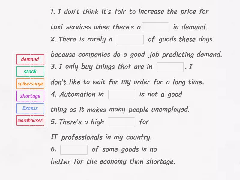 Supply and Demand Vocabulary - Completar la frase
