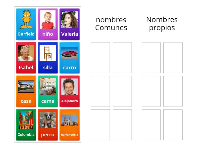 Nombres comunes y propios - فرز المجموعات