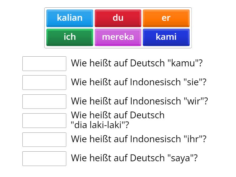 Spiel 1 A5 : Personal Pronomen im Nominativ - المطابقة